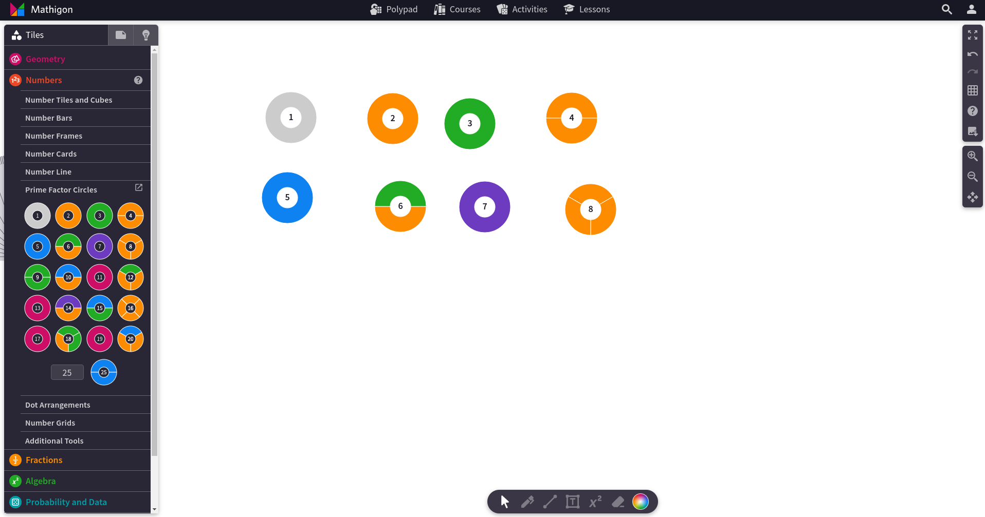 Prime Factor Circles from PolyPad from Mathigon | A Dash of Research